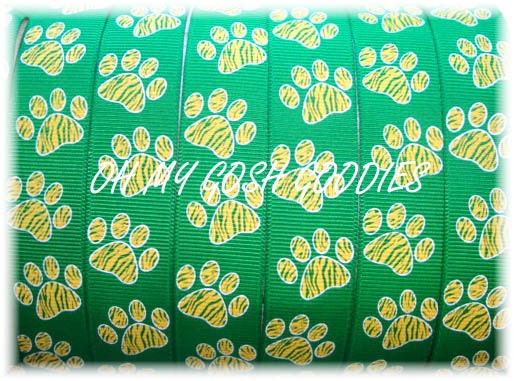 TIGER PAWS GREEN Gold grosgrain ribbon 7/8 5 Yards | Etsy