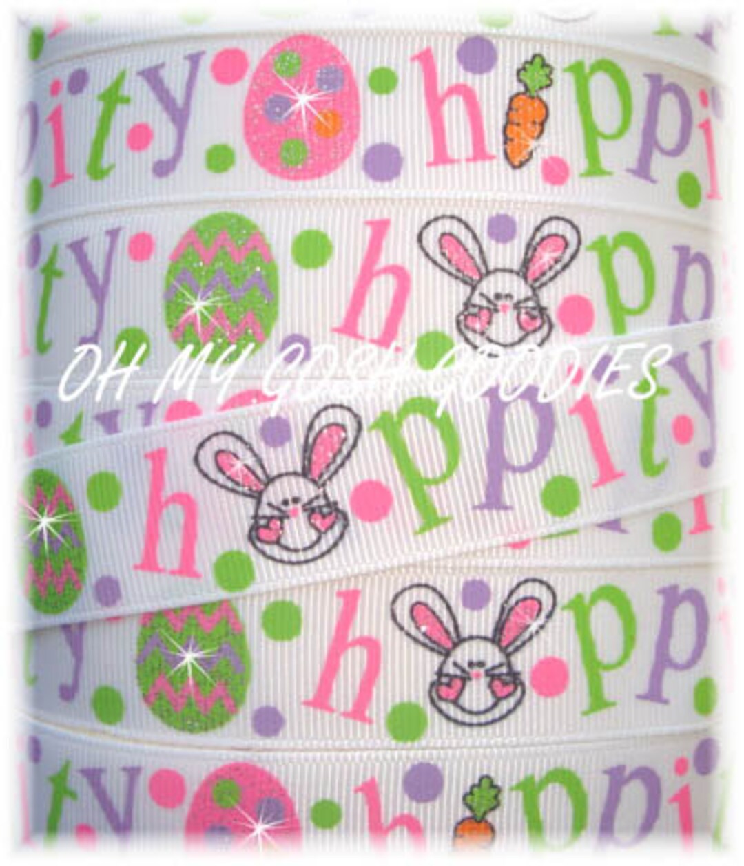 5 Yard or 25 Yard Roll Sale - Glitter Easter HIPPITY HOPPITY Grosgrain ...