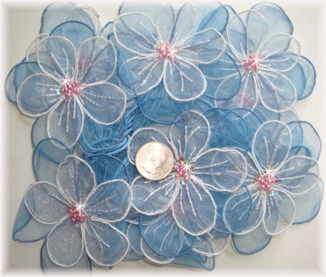 9PC One of a Kind Lot SHEER BLUE FLOWER Embellishments for Hairbows ...