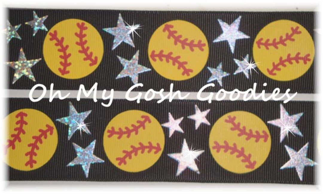 STAR SOFTBALL HOLOGRAM Bling Black Grosgrain Ribbon - 2 1/4", 3" - 5 ...