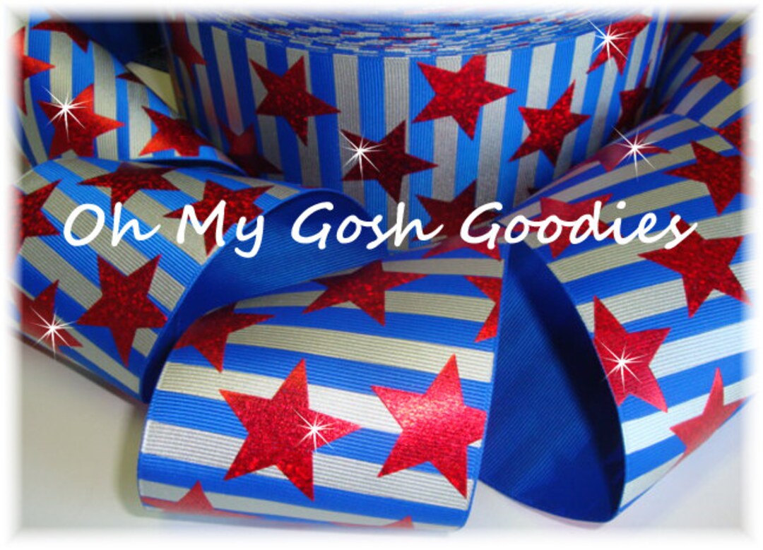 Red HOLOGRAM * STAR * Bling ROYAL Stripe Grosgrain Ribbon - 1.5", 3 ...