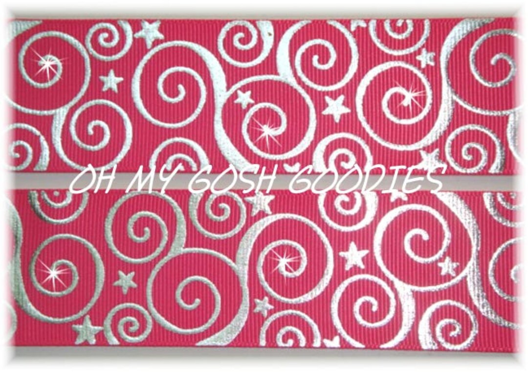 SWIRLS and STAR BLING Shocking Pink Grosgrain 1.5", 2 1/4", 3" - 5 ...