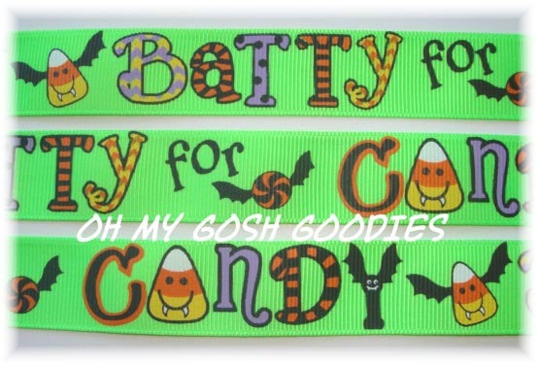 5 Yard or 25 Yard Roll Sale - BATTY FOR CANDY Corn Halloween Grosgrain ...