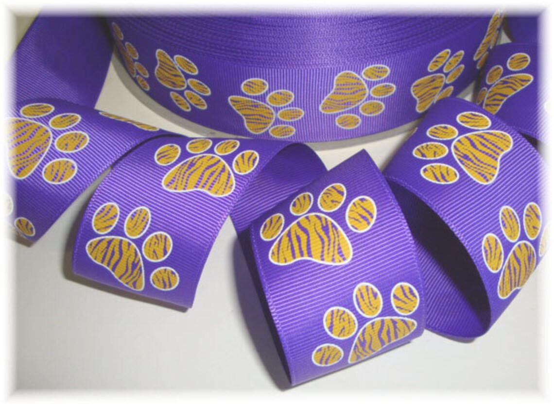 TIGER PAWS PURPLE Yellow Gold Grosgrain Ribbon 7/8 5 | Etsy