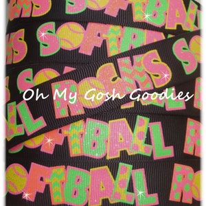 Glitter NEON SOFTBALL ROCKS Black Grosgrain Ribbon - 7/8", 1.5" - 5 ...