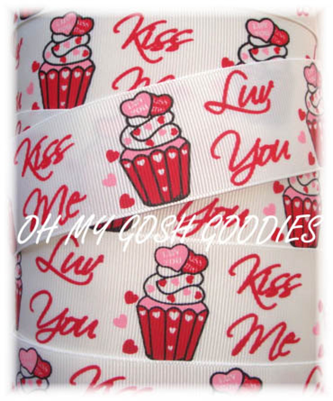 5 or 25 YARDS - Valentine KISS Me CUPCAKES Grosgrain Ribbon - 7/8" or 1 ...