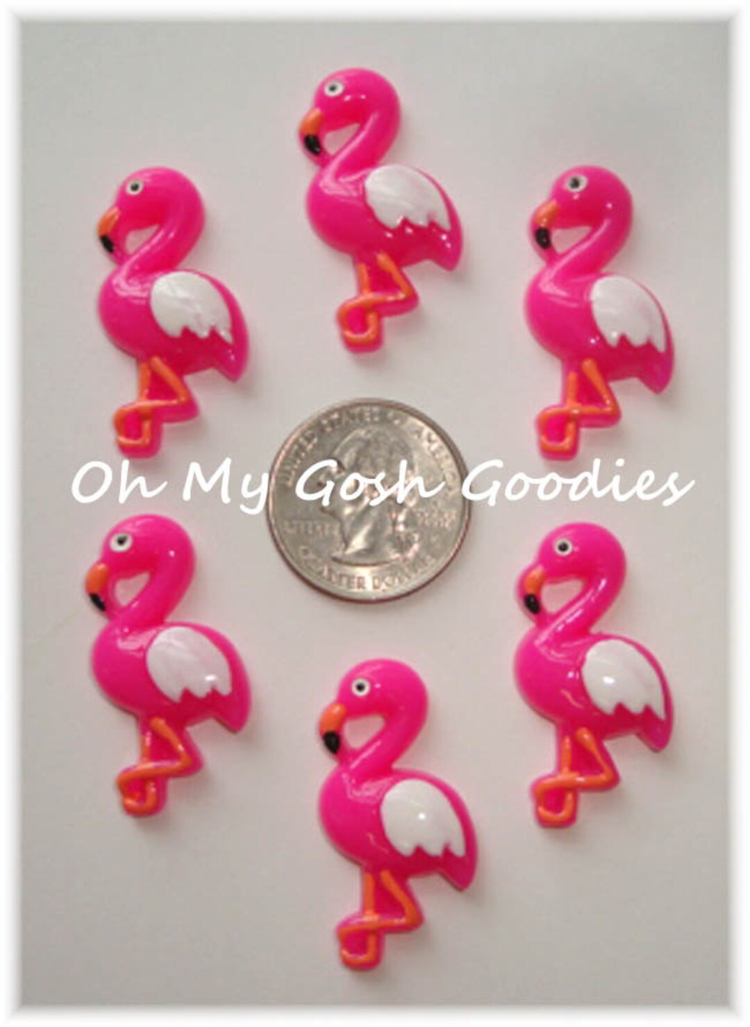 6 Piece or 50 Piece Bulk Lot Sale Set FLAMINGO FLUTTER RESIN Hairbow ...