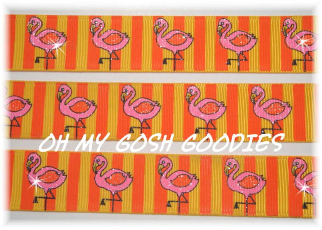 5 Yard or 25 Yard Sale - GLITTER FLAMINGO FLUTTER Yellow/orange ...