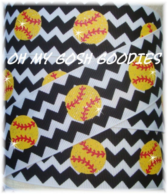 CHEVRON GLITTER SOFTBALL & Baseball Grosgrain Ribbon - 3" - 5 Yards ...