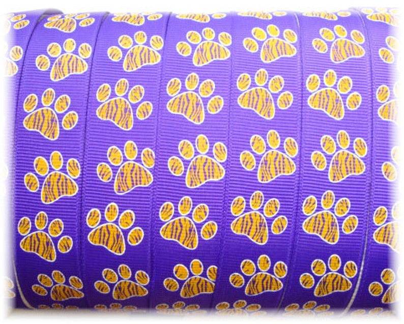 TIGER PAWS PURPLE Yellow Gold Grosgrain Ribbon 7/8 5 - Etsy
