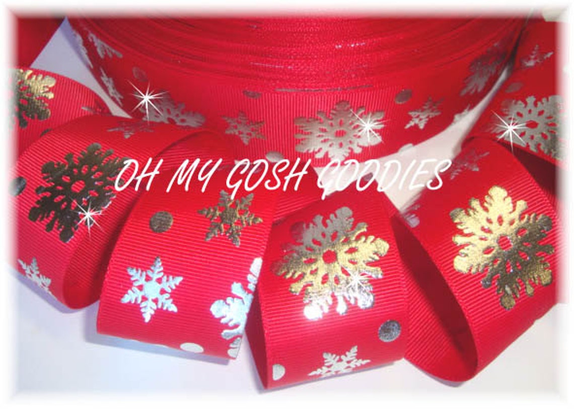 Christmas SILVER BLING SNOWFLAKES Red Grosgrain Ribbon - Etsy