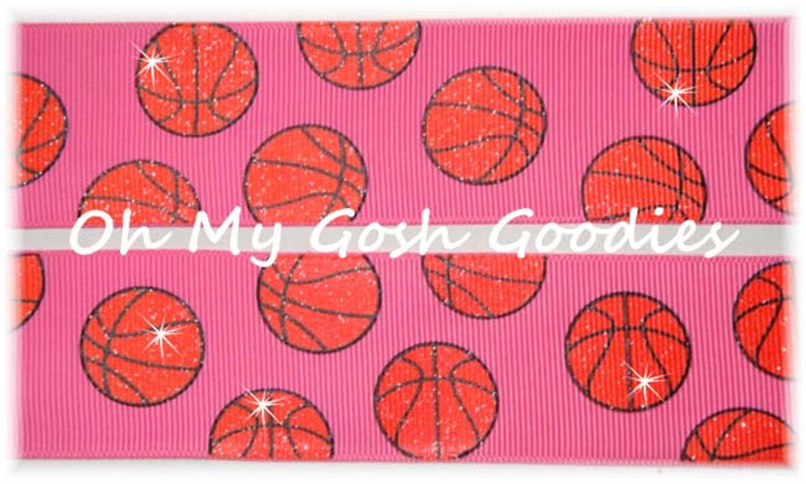 GLITTER BASKETBALL Hot PINK Grosgrain Ribbon - 2 1/4" - 5 Yards - Oh My ...