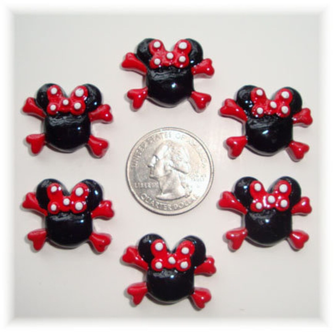 Last 1 - 35 Piece Set Red Bow MINNIE MOUSE SKULL Resins Hairbow Centers ...
