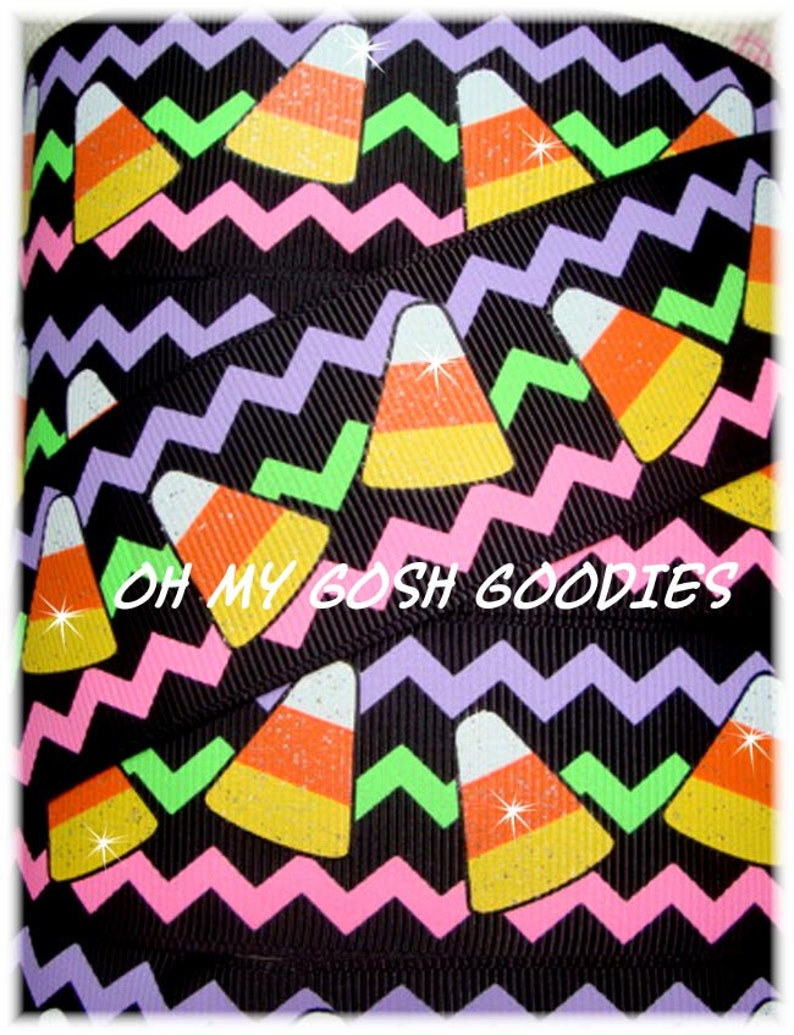 Glitter NEON Chevron CANDY CORN Halloween Grosgrain Ribbon - Etsy
