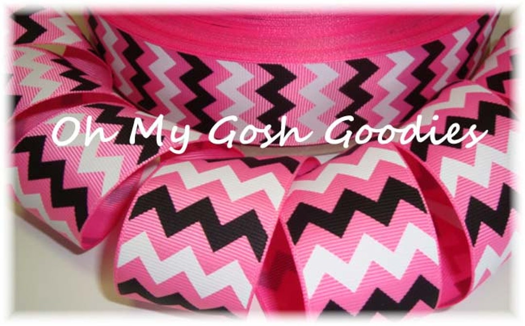 CHEER TEAM CHEVRON Hot Pink / Black / White Grosgrain Ribbon - 1.5" - 4 ...