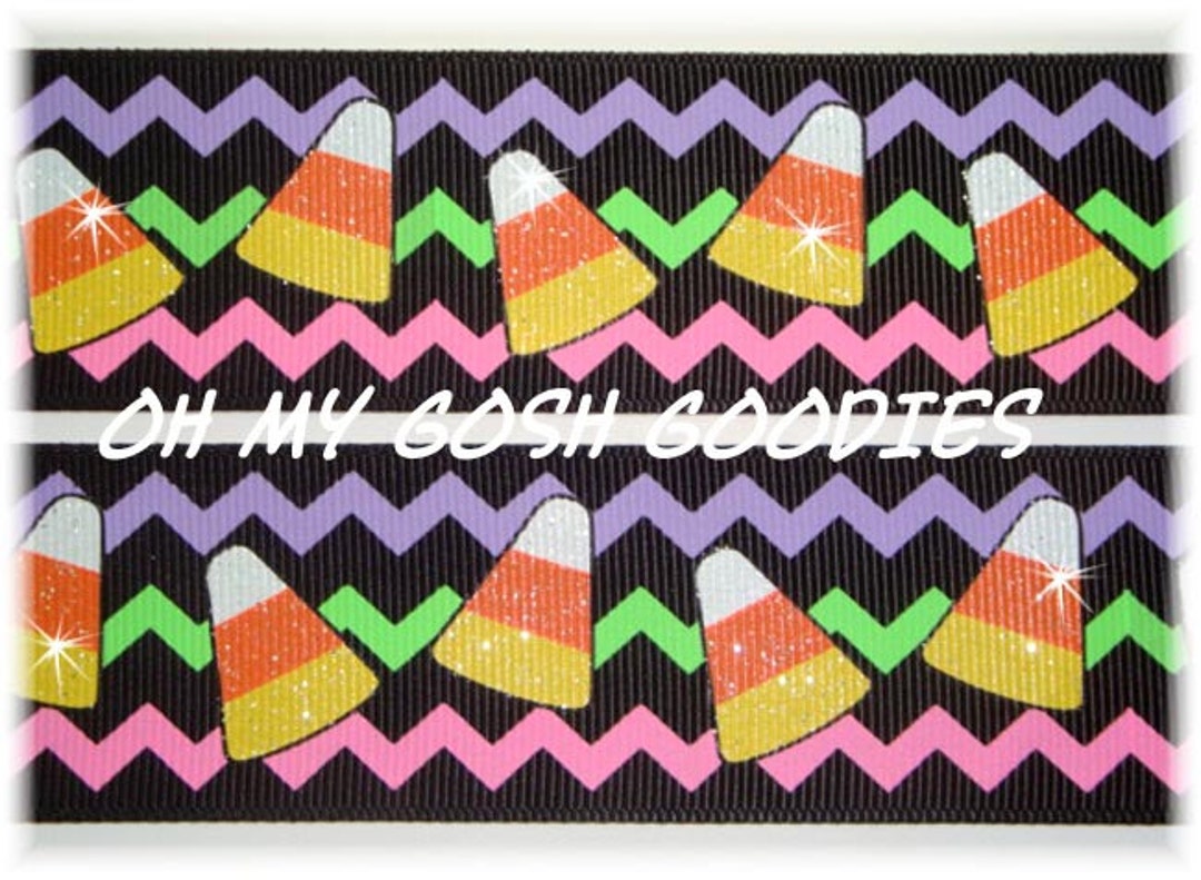 Glitter NEON Chevron CANDY CORN Halloween Grosgrain Ribbon 7/8, 2 1/4 5 ...