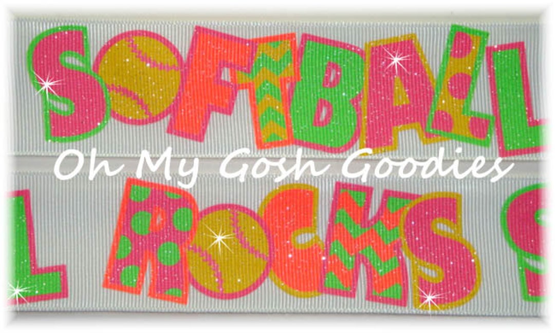 5 Yards or 25 Yard Roll Sale - Glitter NEON SOFTBALL ROCKS White ...