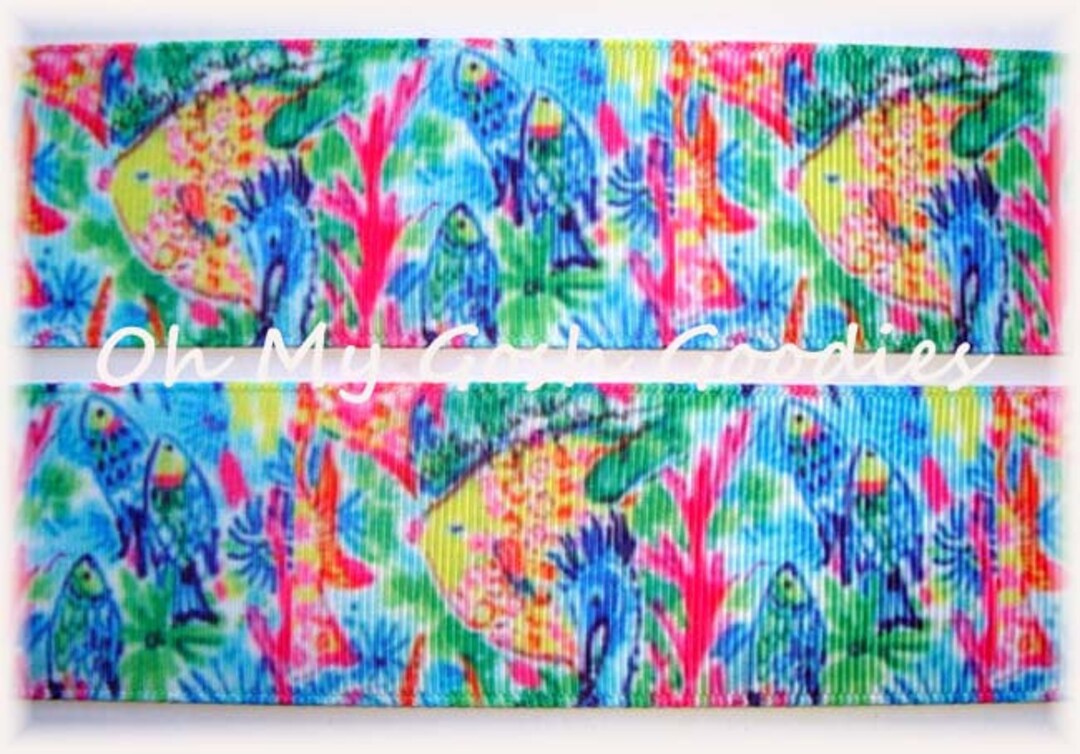 Last 1 - SEAS the DAY FISH Designer Grosgrain Ribbon - 3" - 2 Yards ...