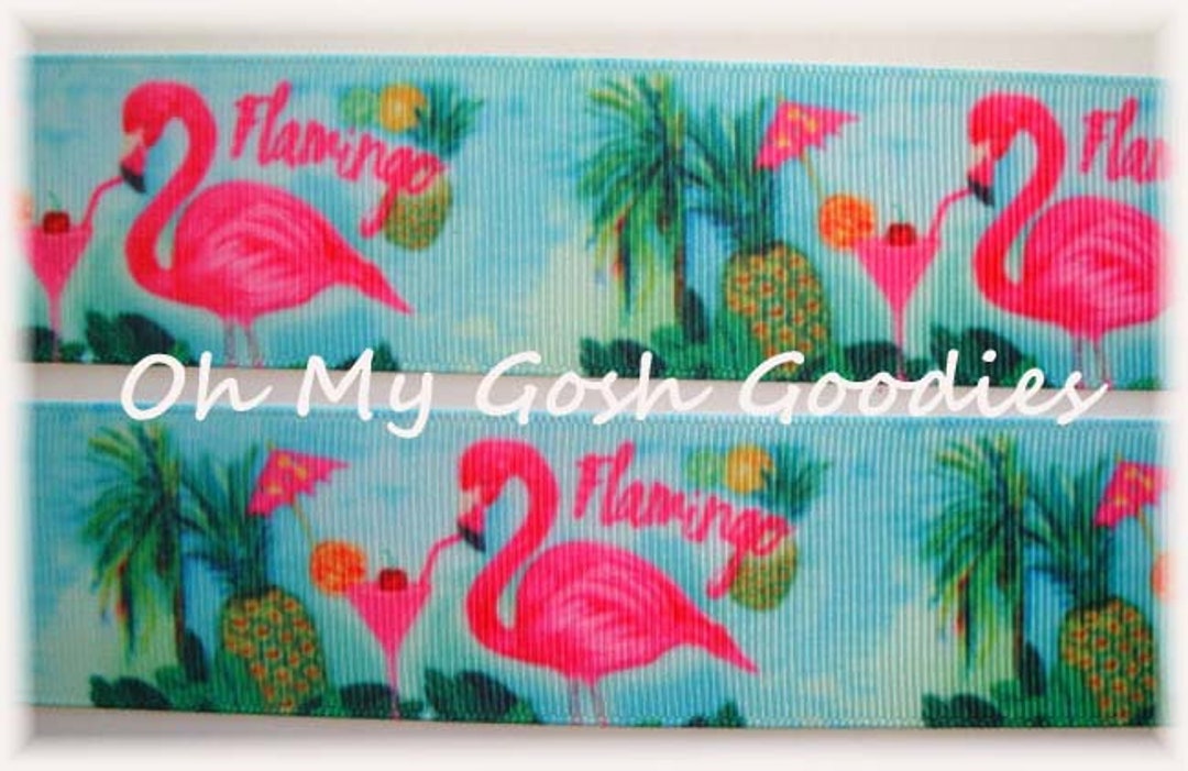 BLUE FLIRTY FLAMINGO Designer Grosgrain Ribbon - 1.5" - 3" - 5 Yards ...