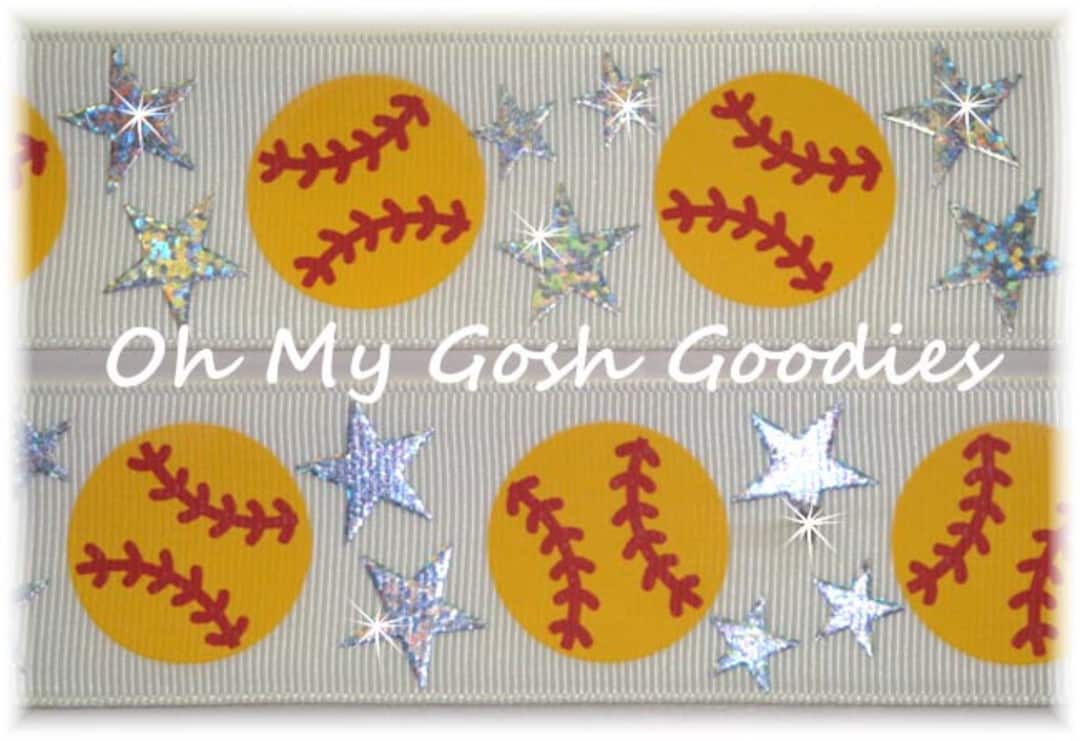 STAR SOFTBALL HOLOGRAM Bling White Grosgrain Ribbon - 2 1/4", 3" - 5 ...