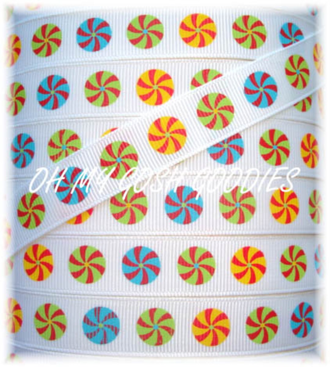 25 Yard Roll - PINWHEEL CANDY Bright Grosgrain Ribbon 5/8" - Oh My Gosh ...
