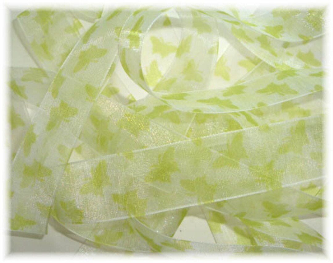 200 YARD ROLL - NEW 7/8 Lime Butterflies Sheer Novelty Venus Ribbon ...