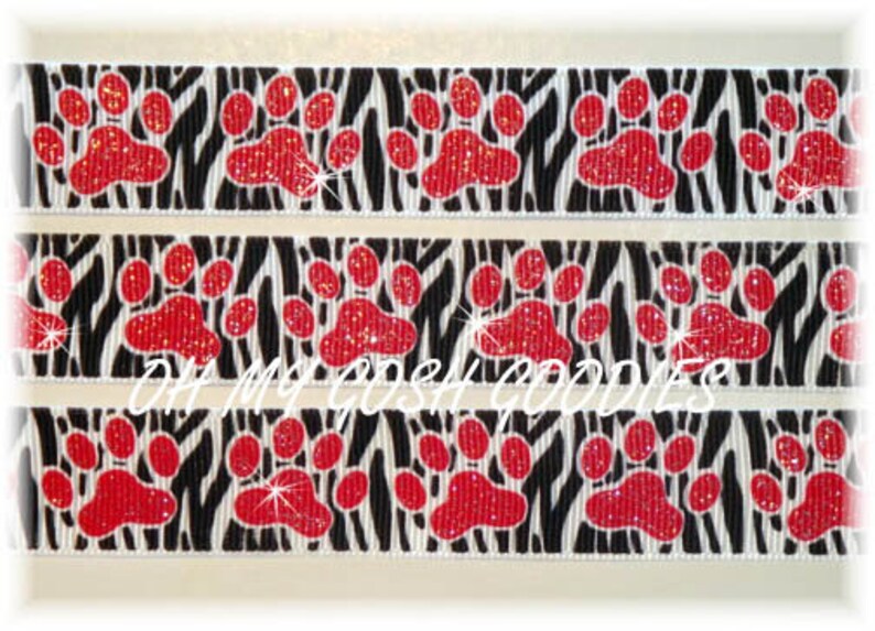 GLITTER PAWS RED Black Zebra grosgrain ribbon 7/8 | Etsy