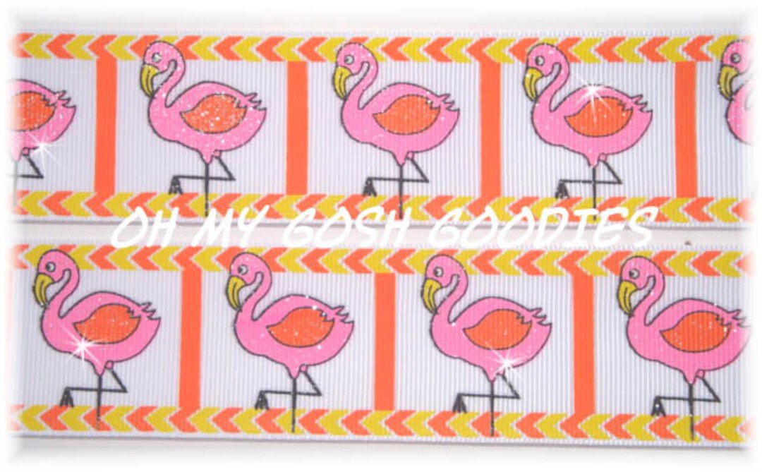 5 Yard or 25 Yard Sale - GLITTER FLAMINGO FLUTTER Yellow/orange ...