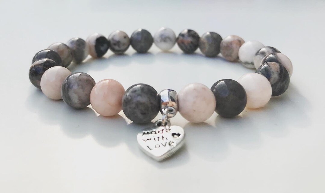 Pink Zebra Jasper Contentment Crystal Healing Gemstone Bracelet Amelie ...