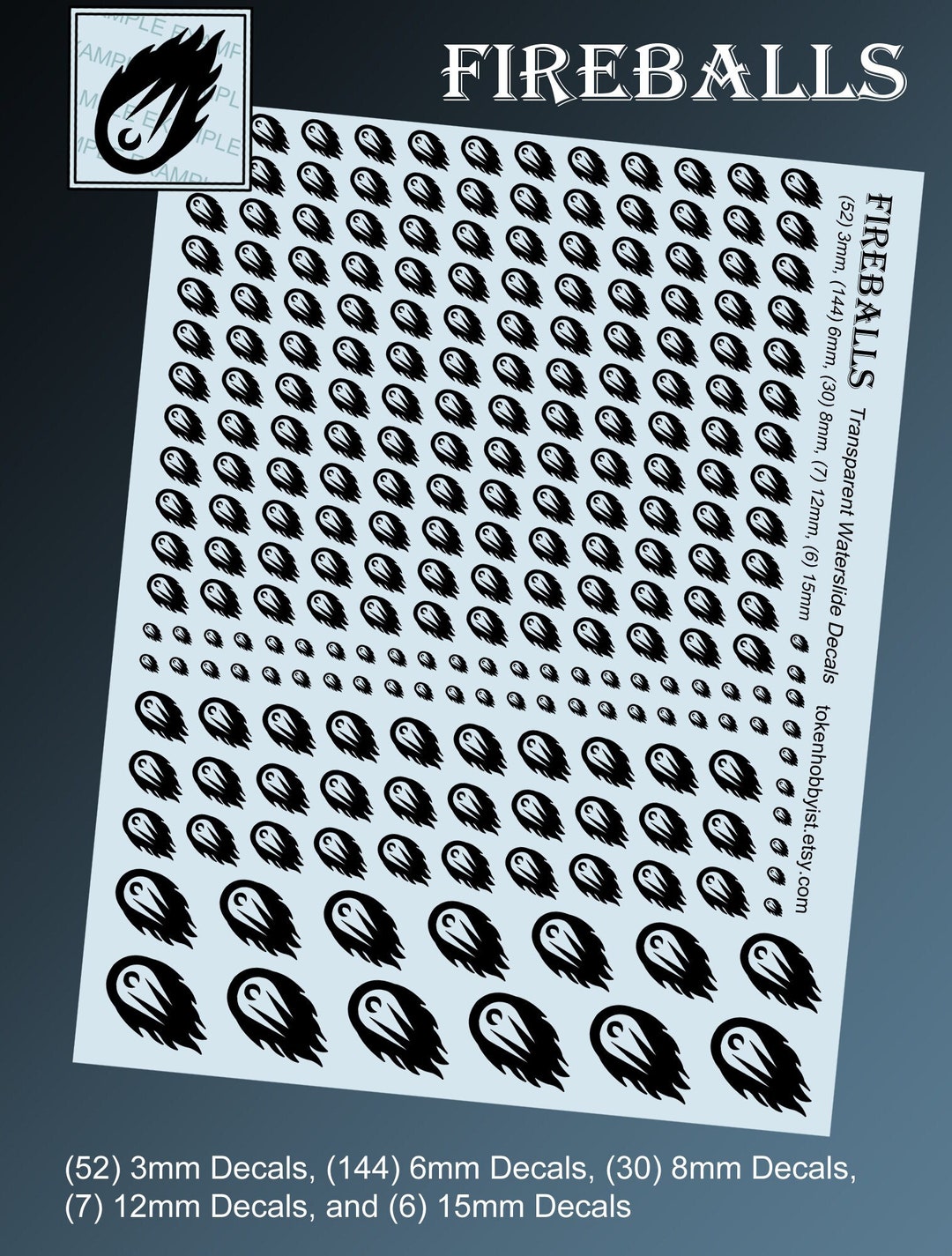 Waterslide Decals for Tabletop Minis Roleplaying and Gaming Fireballs 4 ...