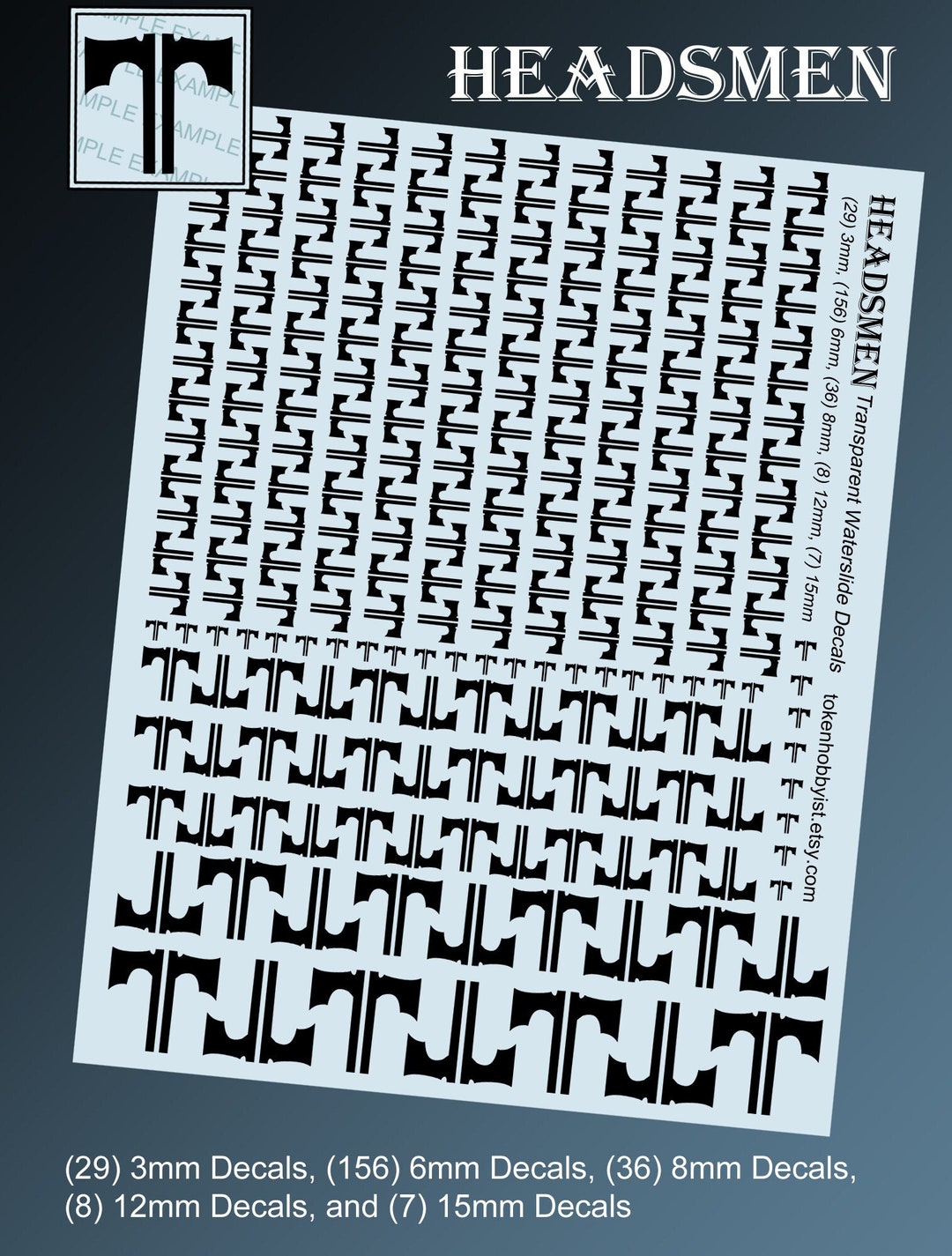 Waterslide Decals for Tabletop Minis Roleplaying and Gaming Headsmen 4. ...