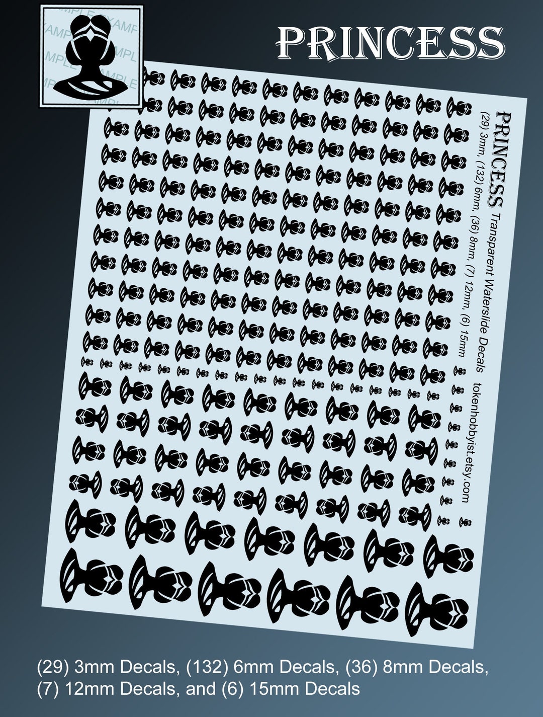 Waterslide Decals for Tabletop Minis Roleplaying and Gaming Princess 4. ...