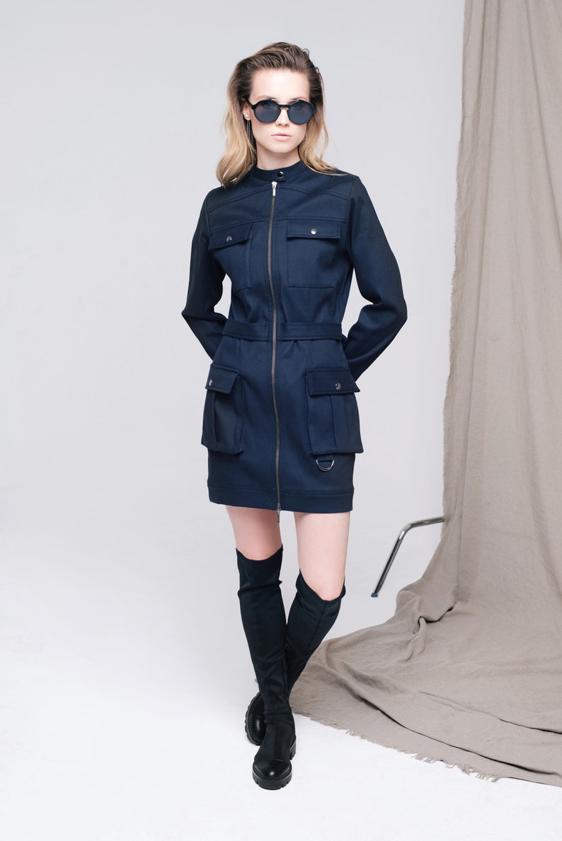 Stretch-cotton Mini Dress With Patch Pockets Workwear Trendy Dress ...