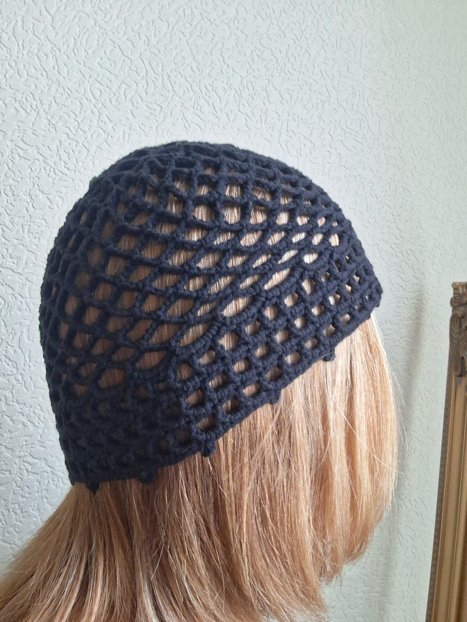 Crochet Lace Hat Crochet Skull Cap Black Mesh Hat Crochet Mesh Beanie ...