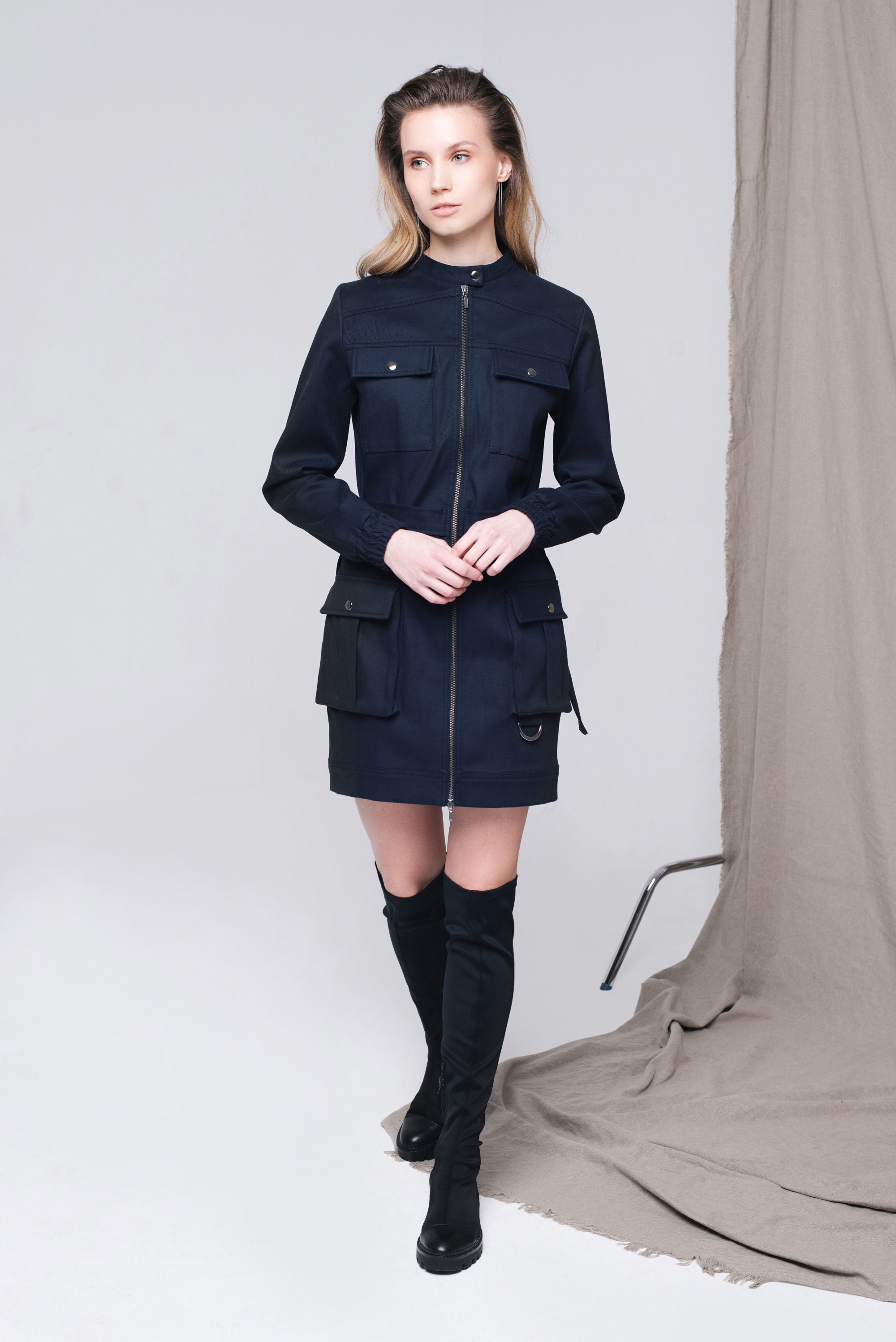 Stretch-cotton Mini Dress With Patch Pockets Workwear Trendy Dress ...