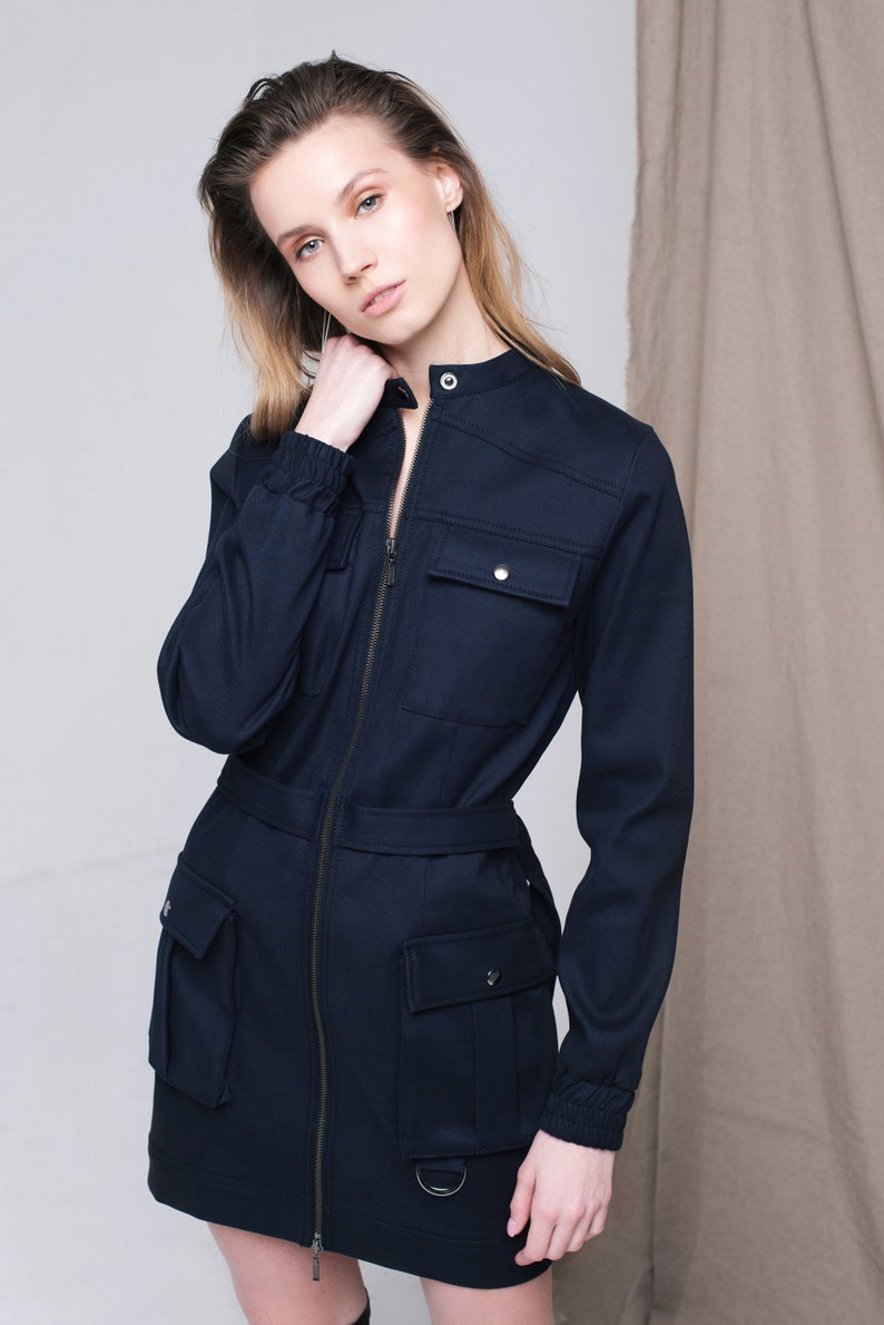 Stretch-cotton Mini Dress With Patch Pockets Workwear Trendy Dress ...