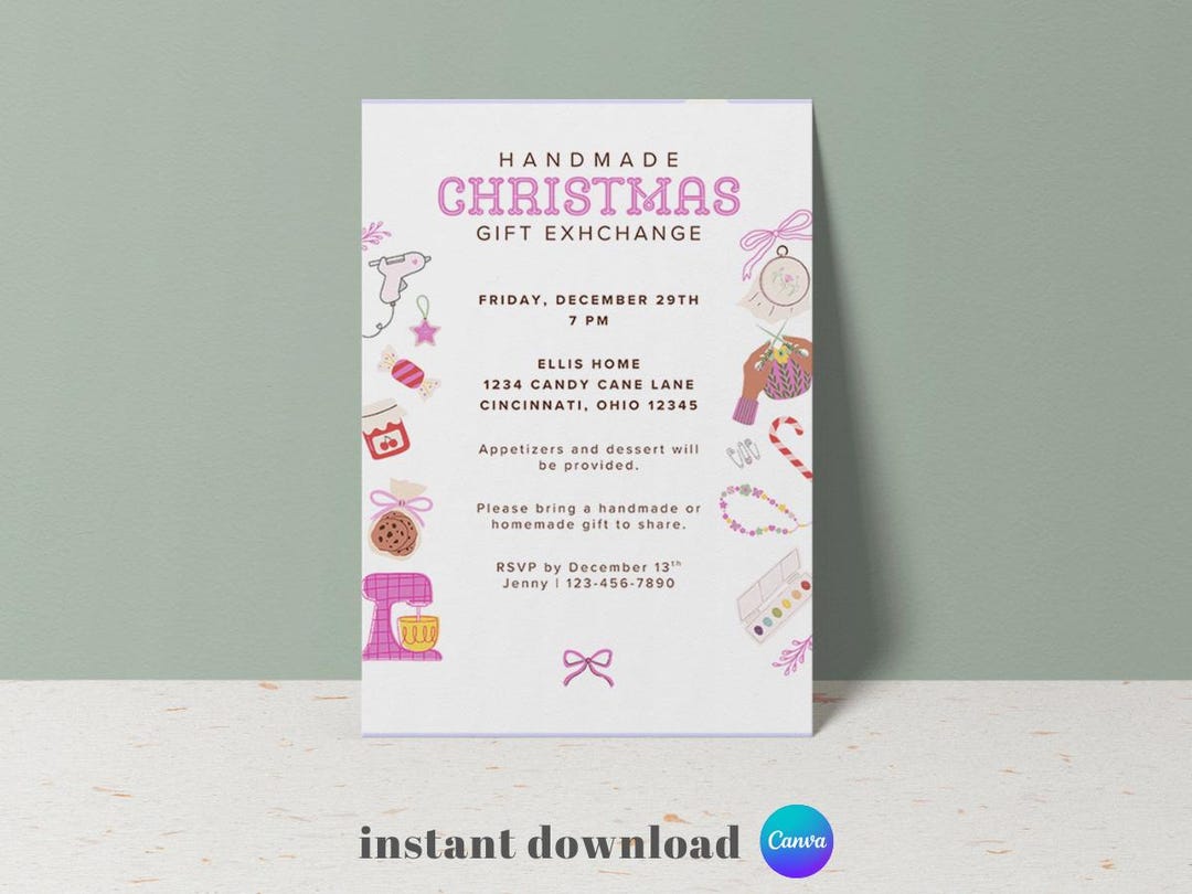Christmas Handmade Gift Exchange Invitation: Editable Christmas Party ...