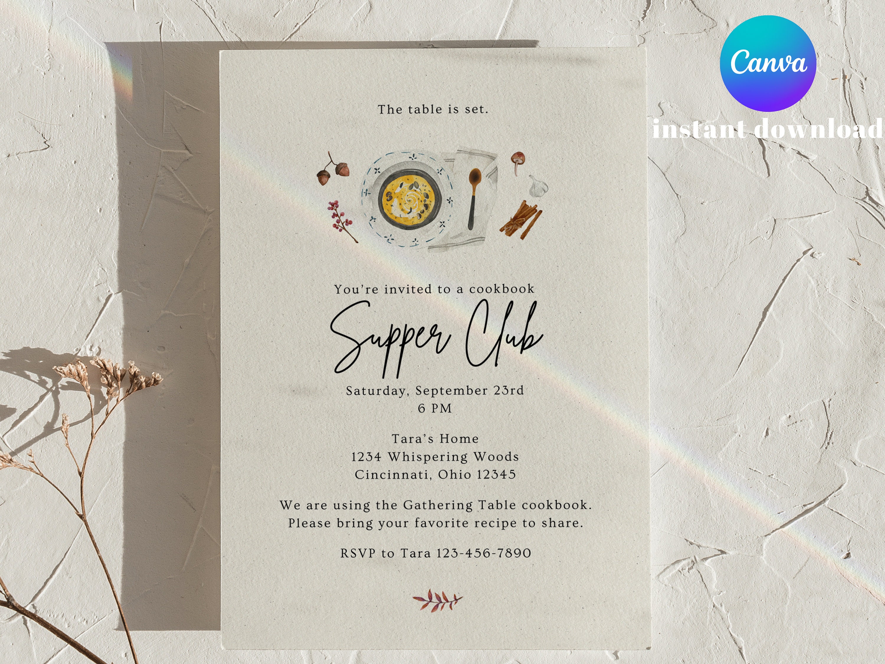 Supper Club Invitation, Thanksgiving Dinner Invitation, Dinner Party ...