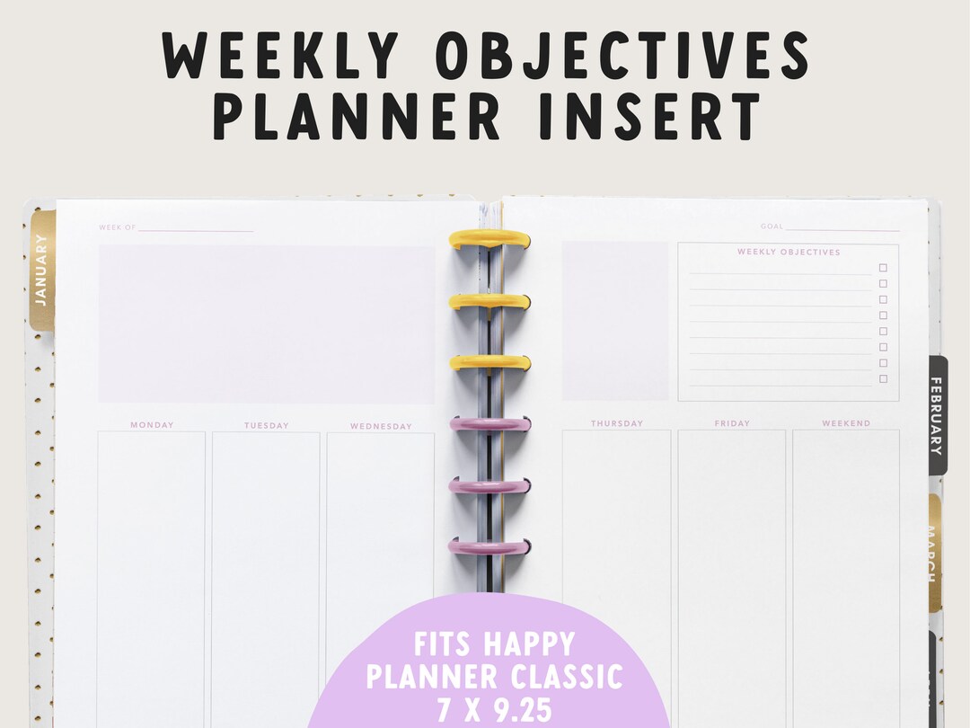 Weekly Objectives Planner Insert | Printable Planner Sheets | Undated ...