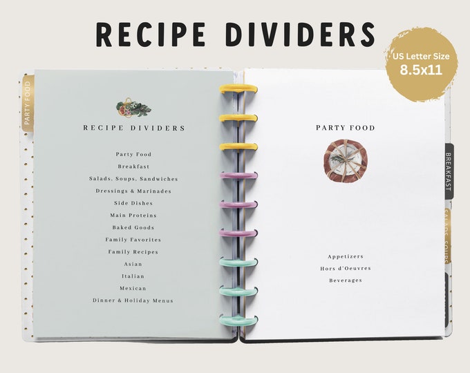 Tab Dividers for Recipe Binder 8 Categories, Cute Tab Dividers, Fits ...