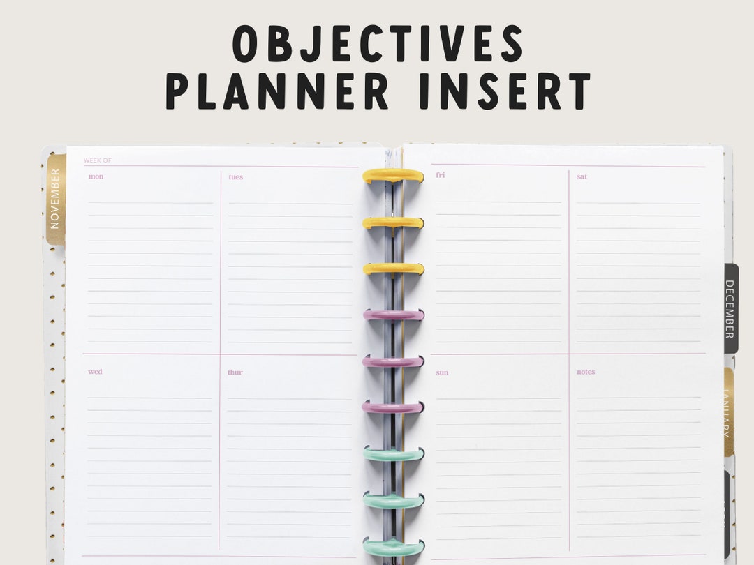 Objectives Planner Insert | Weekly Planner Pages | Lined Task Planner ...
