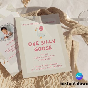 One Silly Goose Invitation, First Birthday Invitation, One Year Old ...