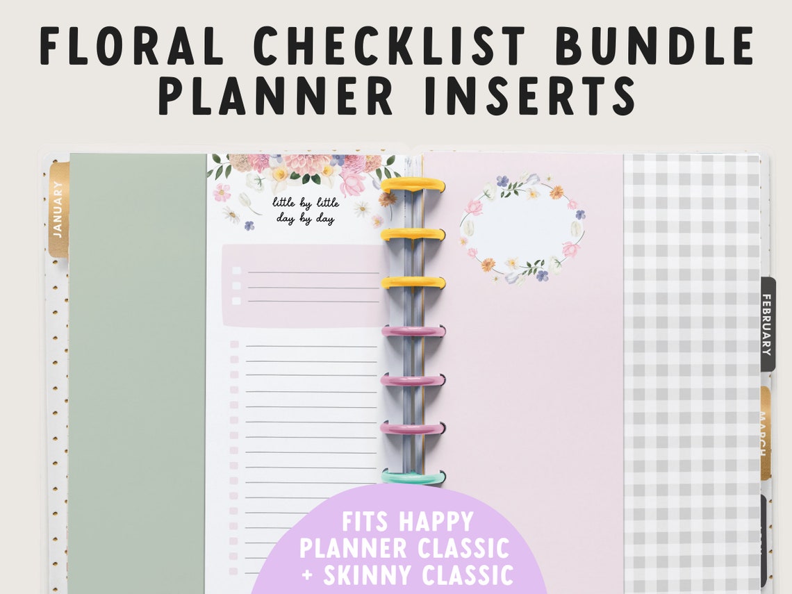 Floral Checklist Bundle: Happy Planner Classic Inserts (PDF Download ...