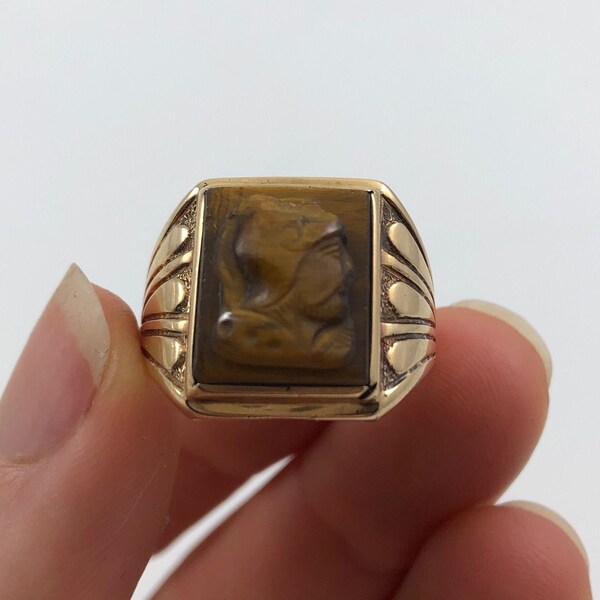 Mens Vintage Carved Tiger Eye Ring - Etsy