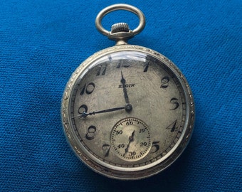 Complete 100 Year Old ELGIN 1923 Antique Vintage POCKET WATCH With Chain and Knife White and ...
