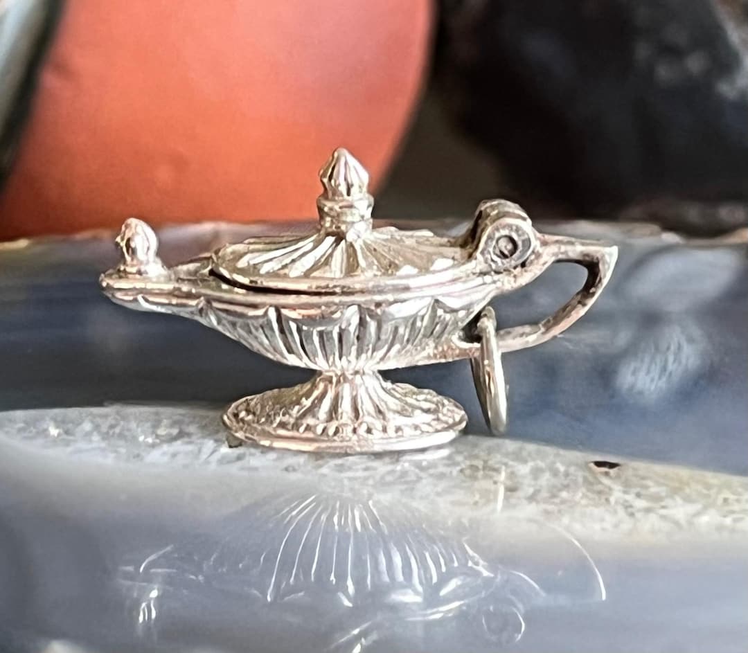 Vintage Sterling Silver Genie Aladdin Lamp Charm Pendant for Bracelet ...