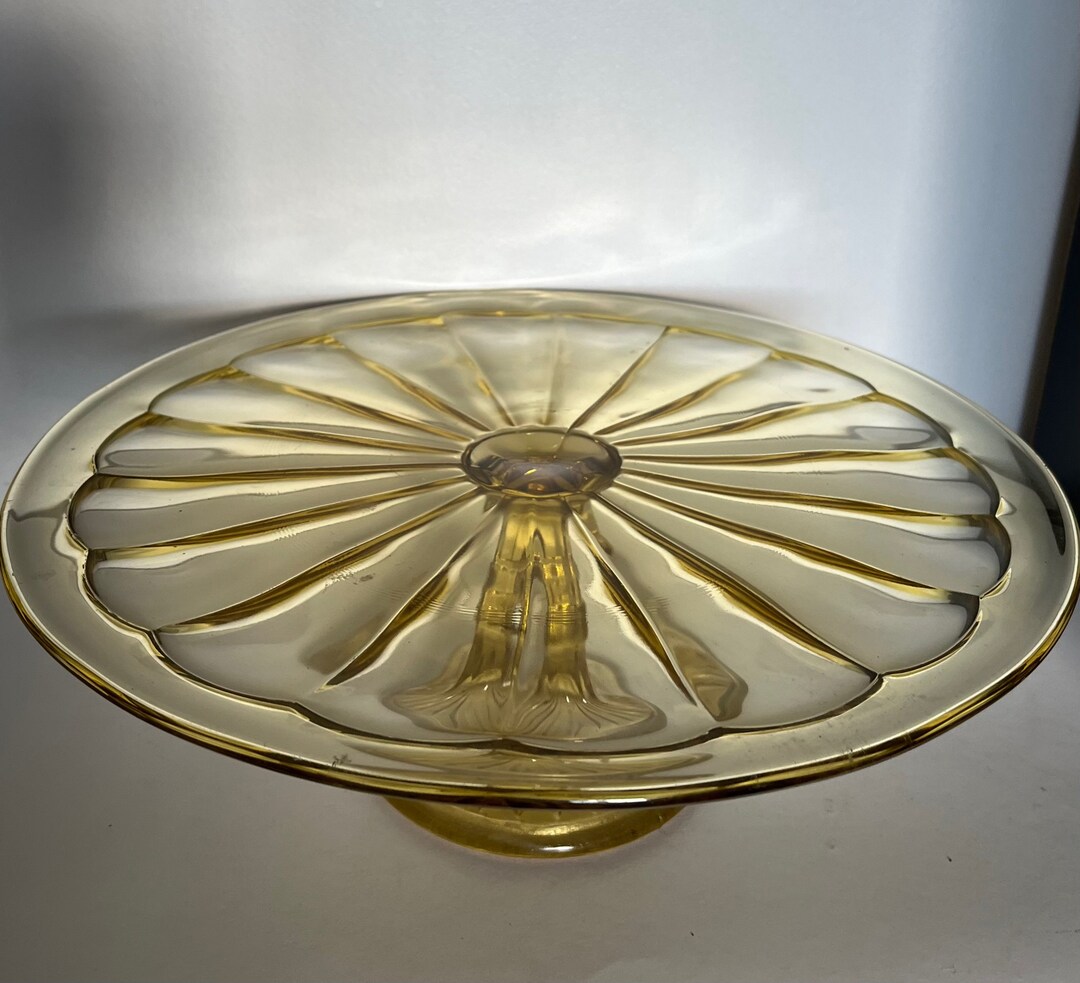 Vintage Antique Yellow Glass Pedestal Cake Stand - Etsy
