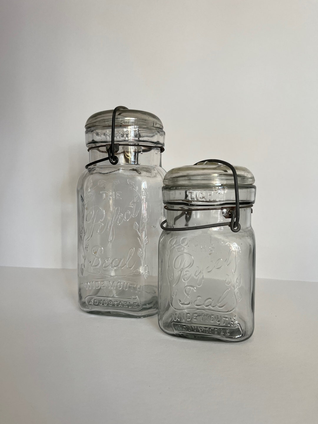 Pair of C 1915 Vintage Antique Square Perfect Seal Swing Top Wire Bail ...