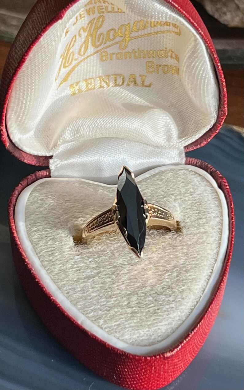 Vintage MCM 10K Yellow Gold Black Alaskan Diamond Hematite Navette Ring ...