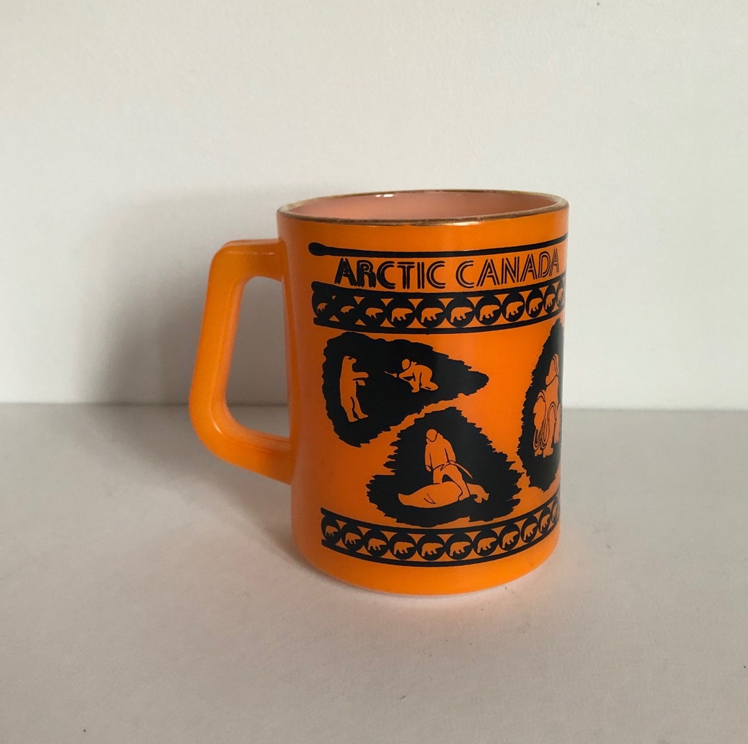 Vintage Canadian Arctic Inuit Themed Orange Federal Milk Glass Coffee ...
